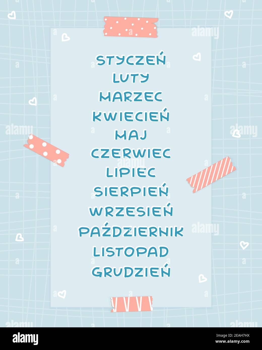 Blue isolated set of flat Months from January to December in Polish ...