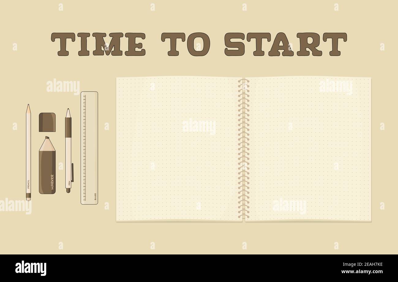 Vector set of outline isolated retro exercise book or ring spiral ...