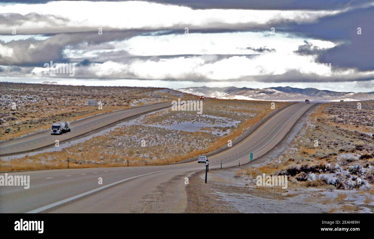 landlscape view interstate highway road 80 in eastern nevada usa in ...