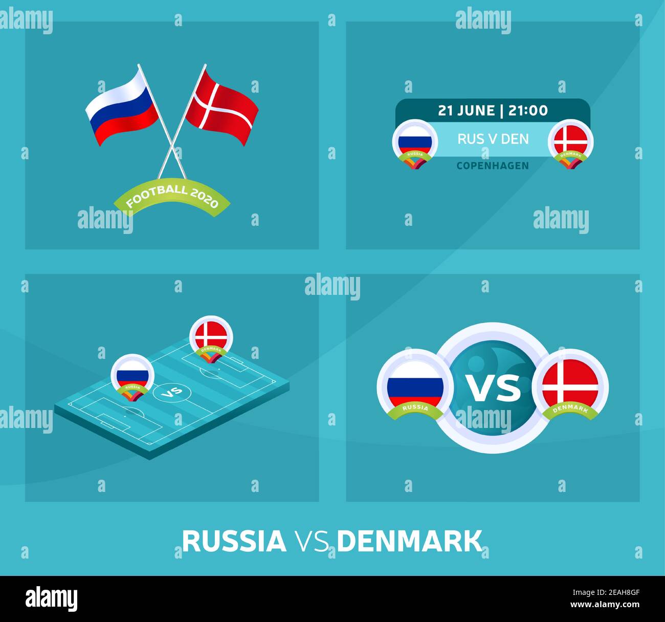 Russia vs Denmark match set. Football 2020 championship match versus ...