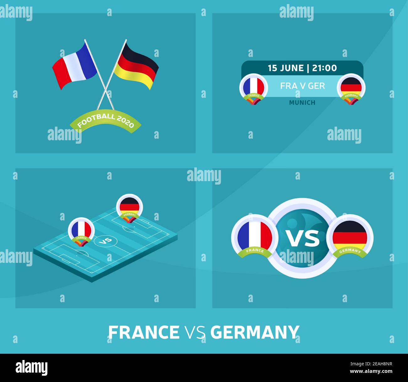 France vs Germany match set. Football 2020 championship match versus ...