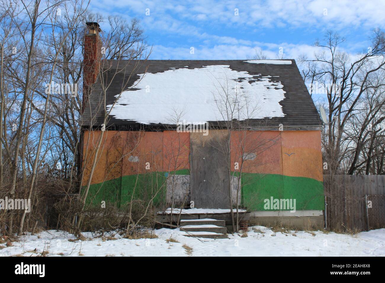 Abandoned home artiscally painted in Detroit's Brightmoor neighborhood ...