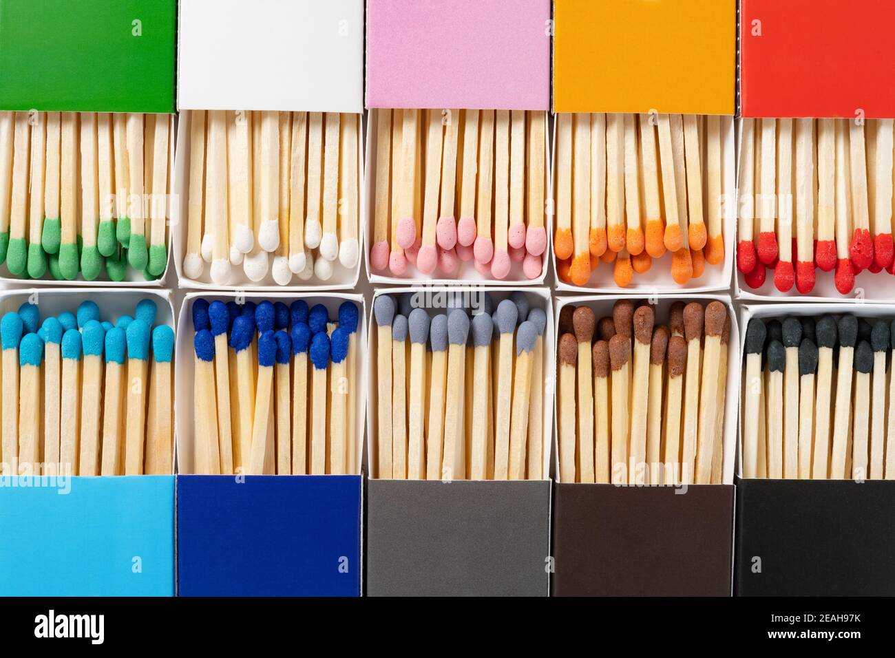 top view multi color matchboxes Stock Photo - Alamy