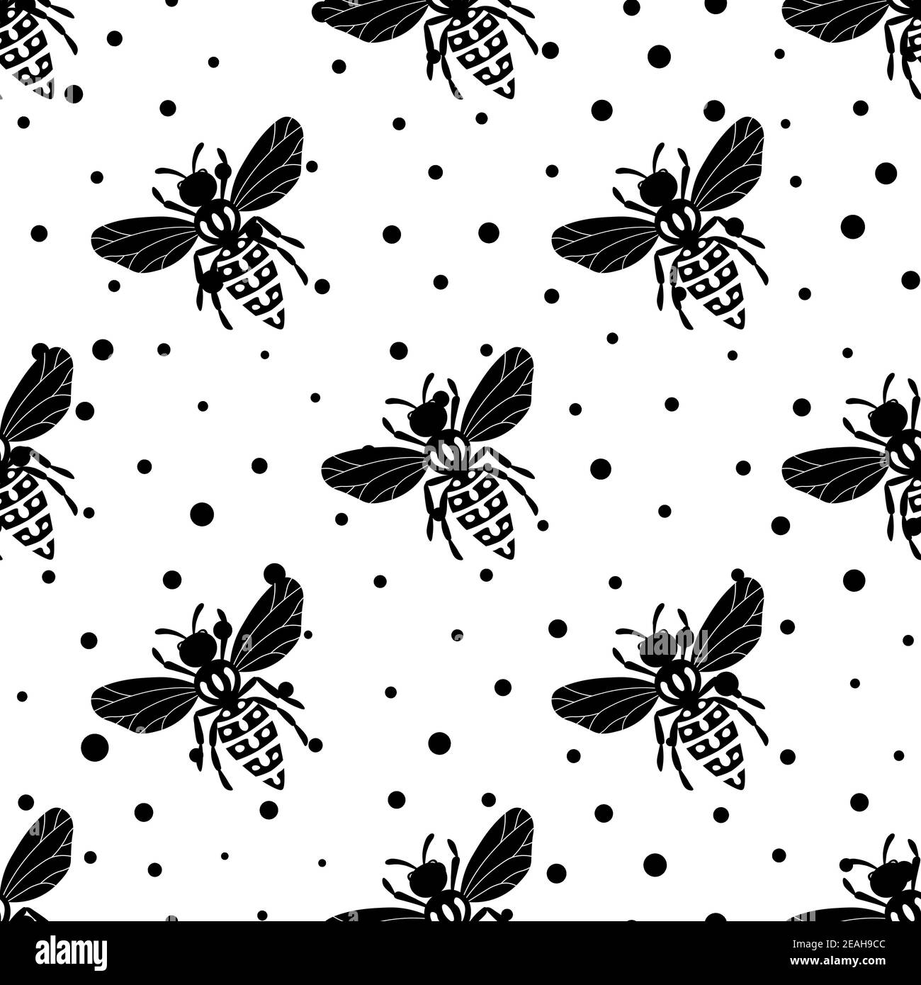 Seamless pattern with bees on polka dots background. Adorable cartoon ...