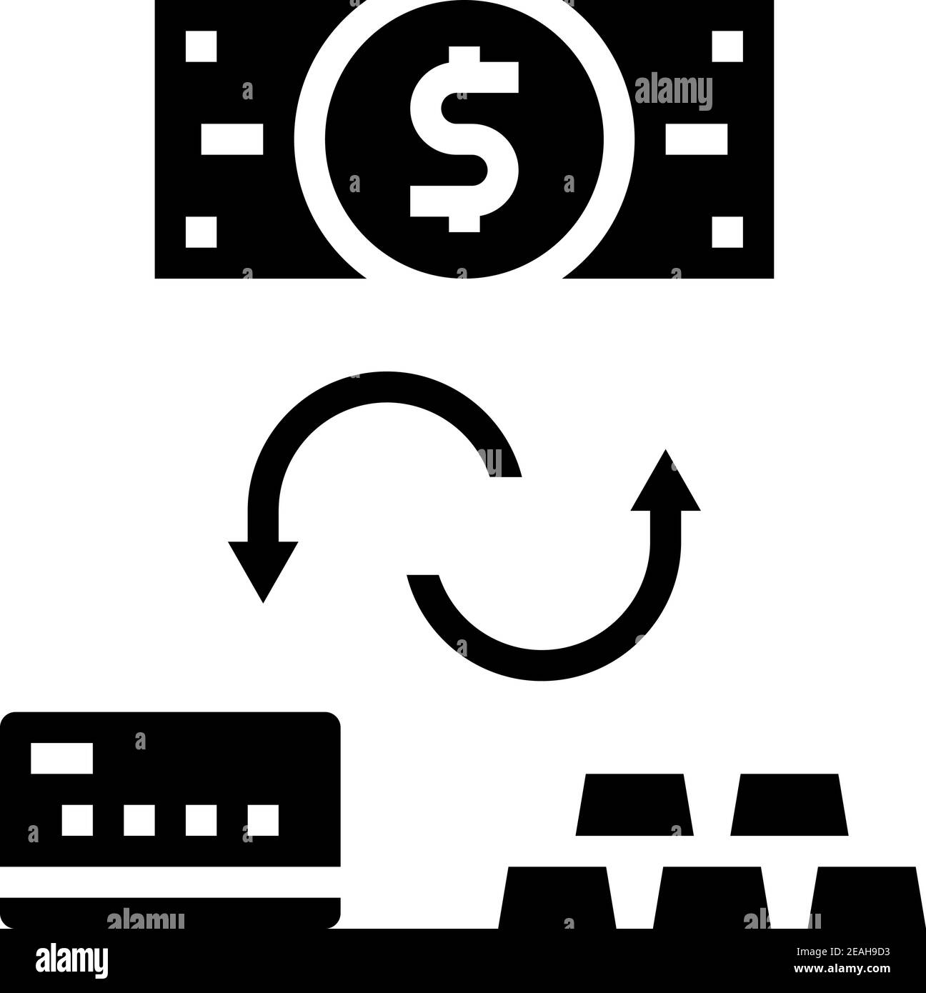 cash exchange on gold and electronic money glyph icon vector ...