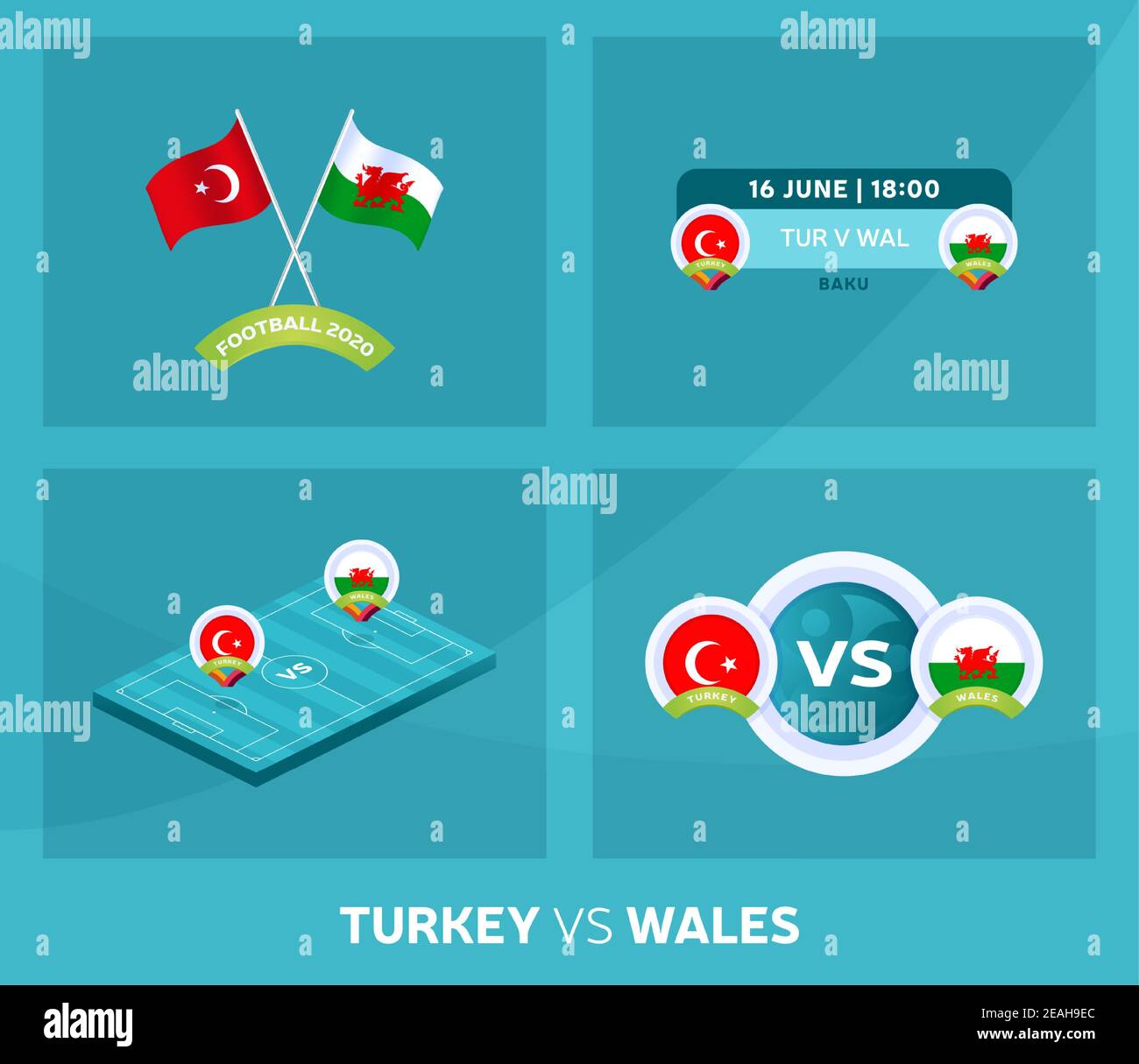 Turkey vs Wales match set. Football 2020 championship match versus ...