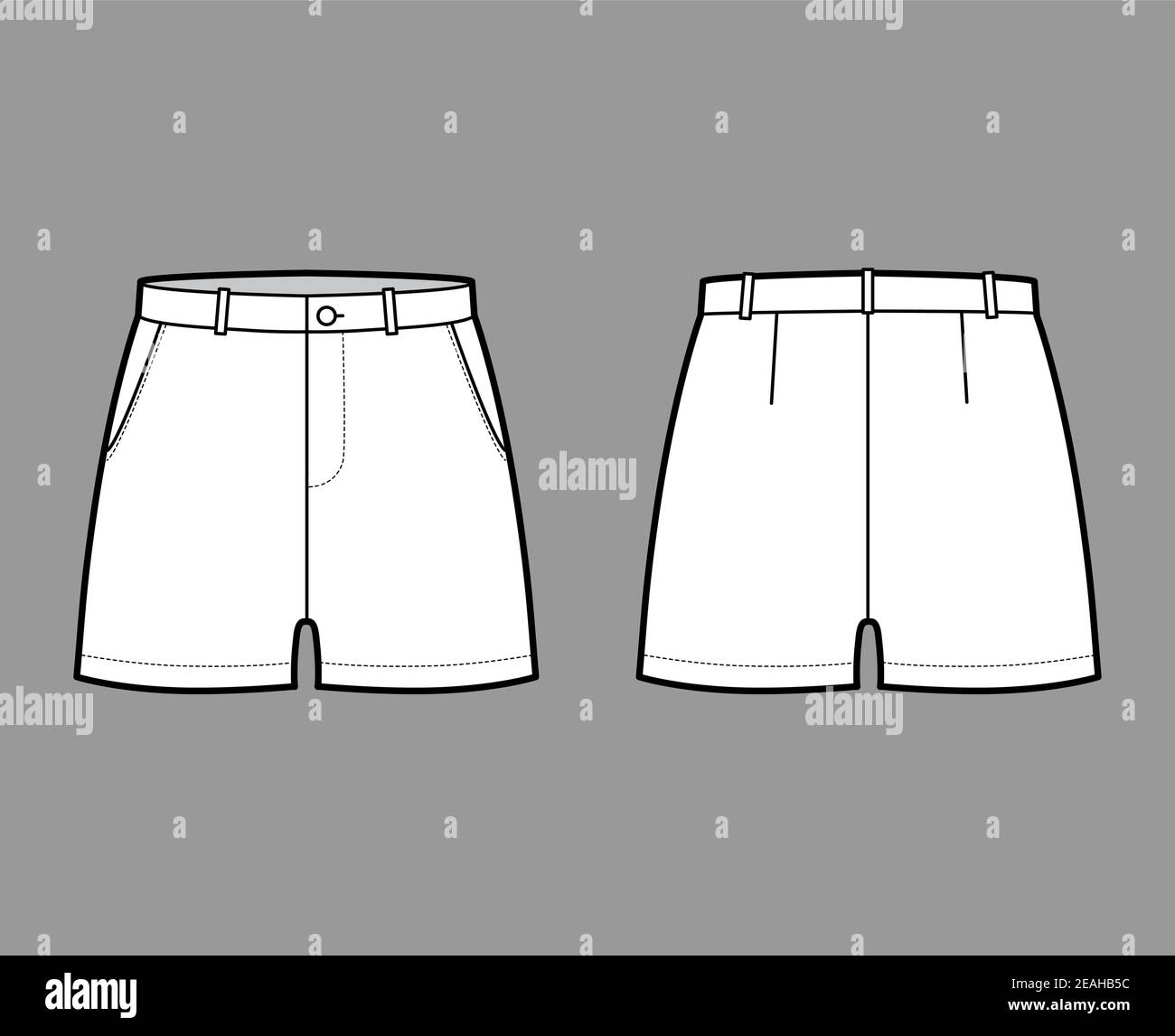 Short pants technical fashion illustration with mid-thigh length, low ...