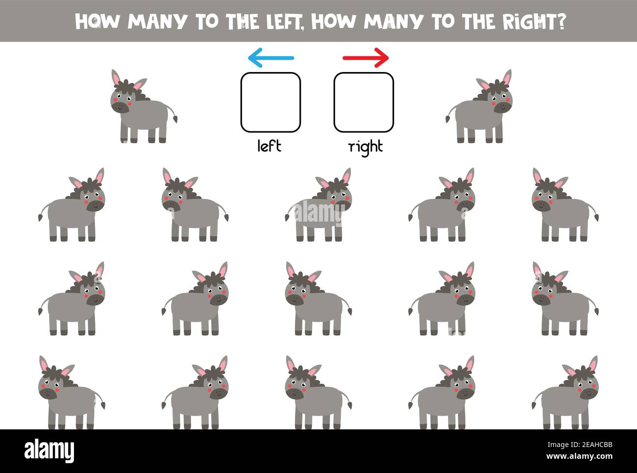 Left or right with cute cartoon donkey. Educational game to learn left ...