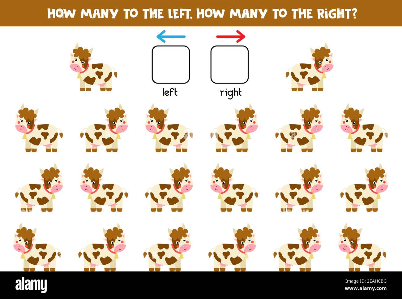 Left or right with cute cartoon cow. Educational game to learn left and ...