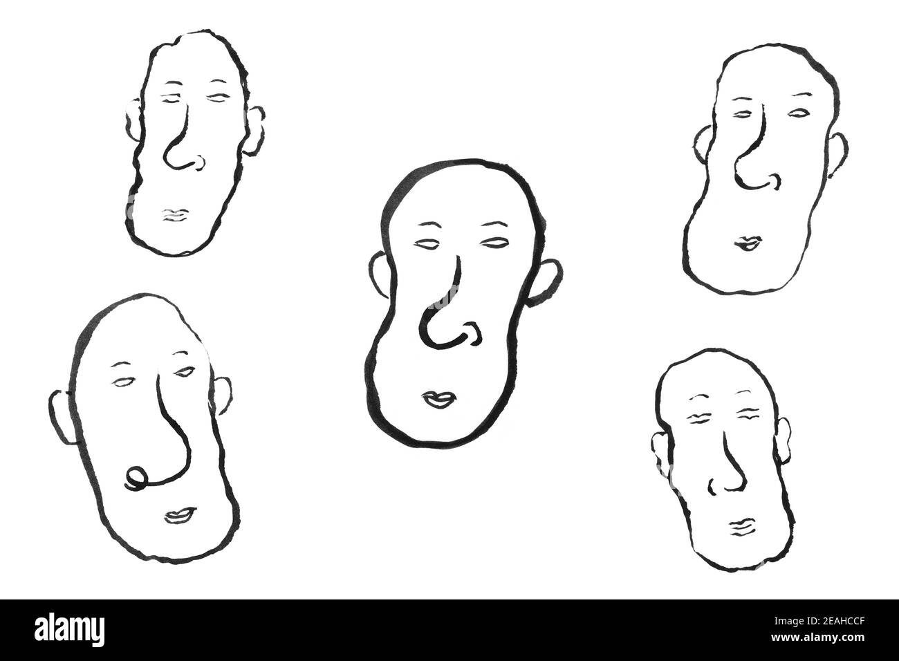 human face, natural black ink line art, illustration, fine art Stock ...