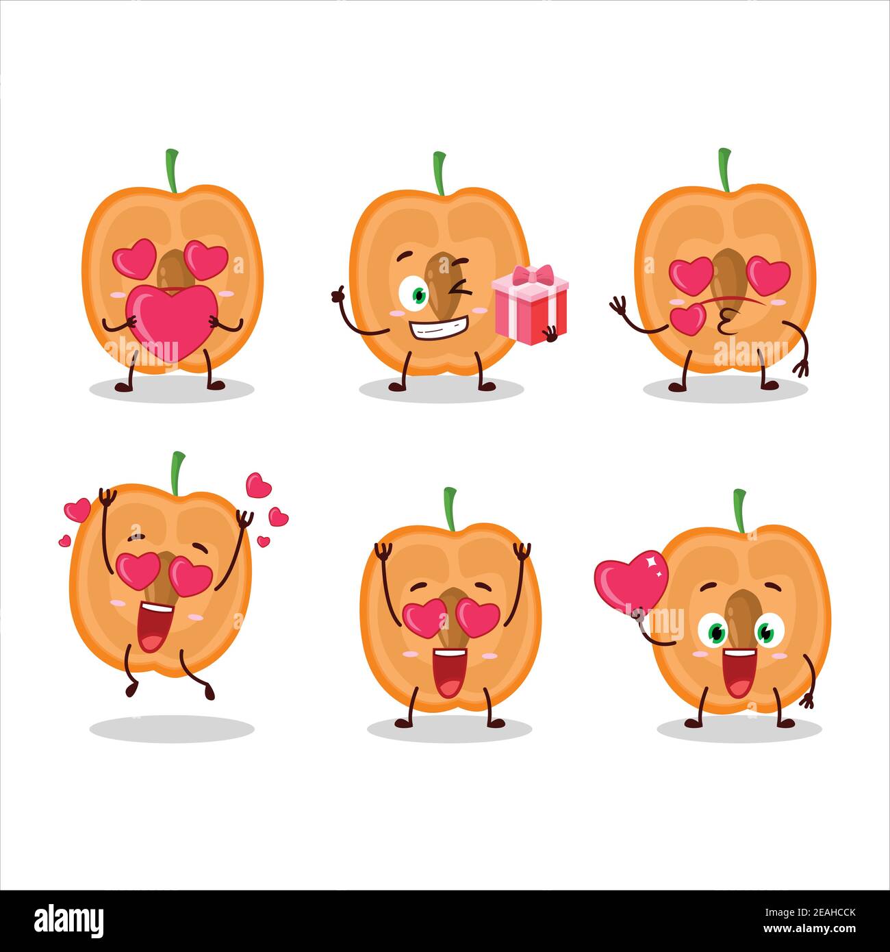 Slice of apricot cartoon character with love cute emoticon. Vector ...