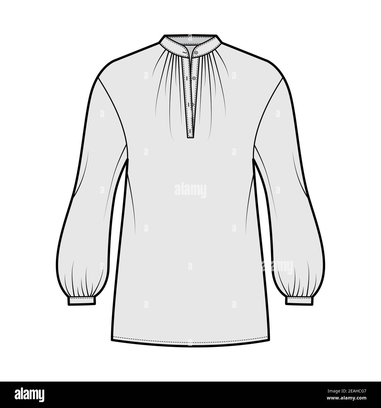 Over blouse technical fashion illustration with bouffant long sleeves ...