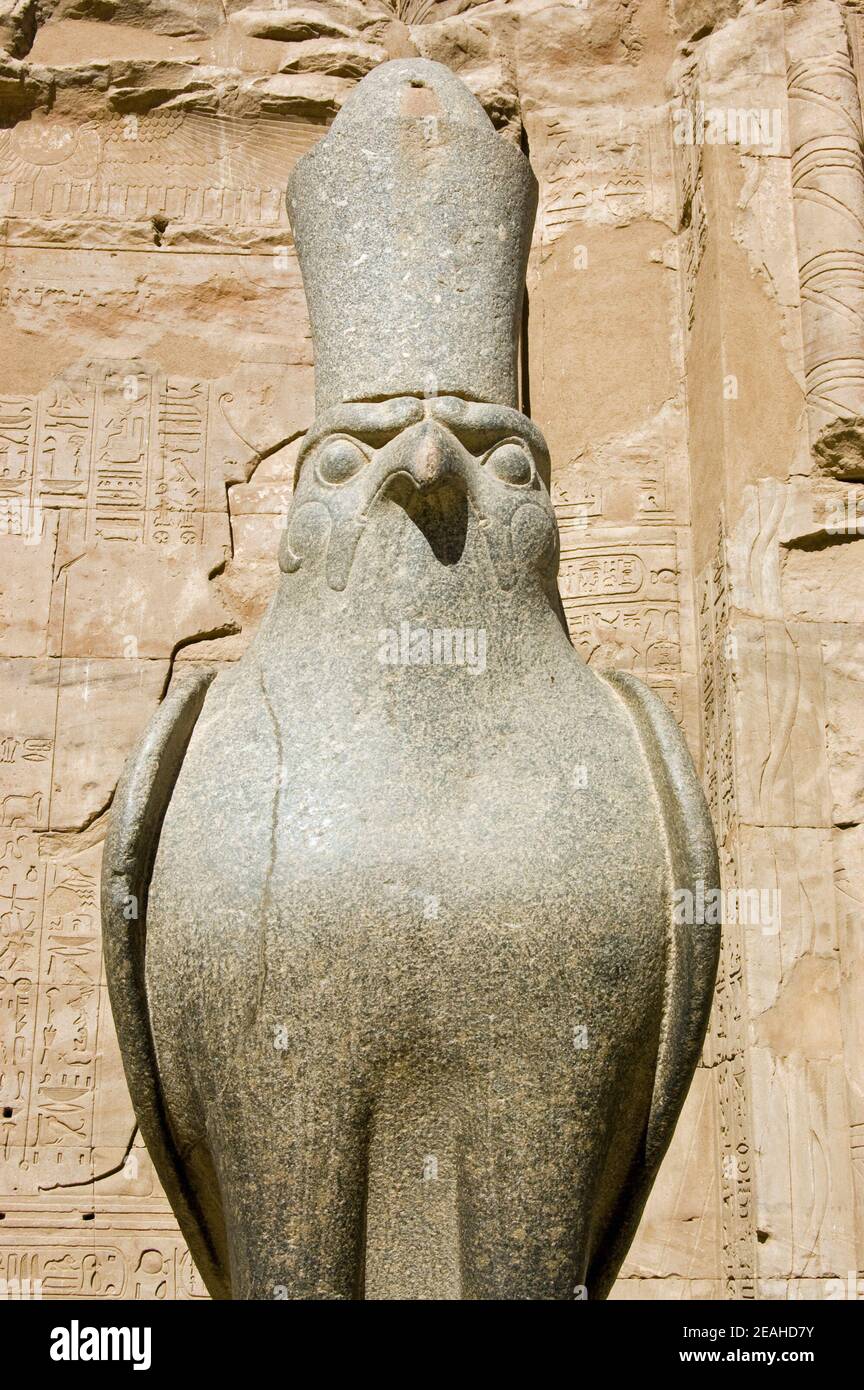 Ancient Egyptian granite statue of the hawk god Horus. Temple of Horus ...