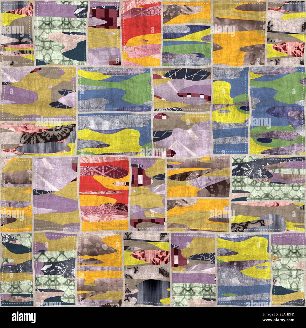 Seamless patchwork collage mix quilt pattern print Stock Photo - Alamy