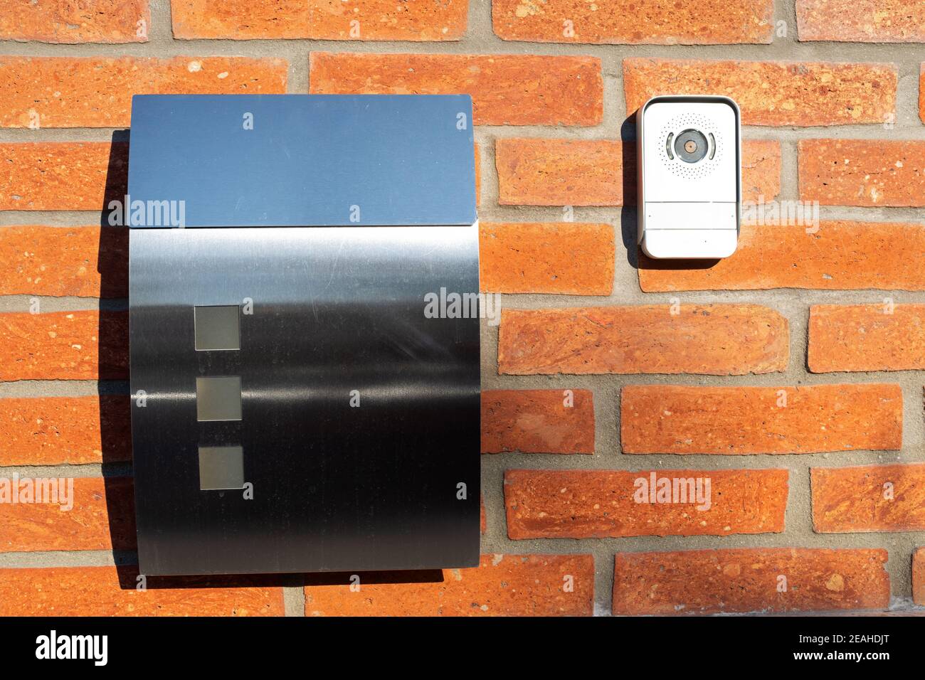Door entrance with a modern door bell on the wall Stock Photo - Alamy