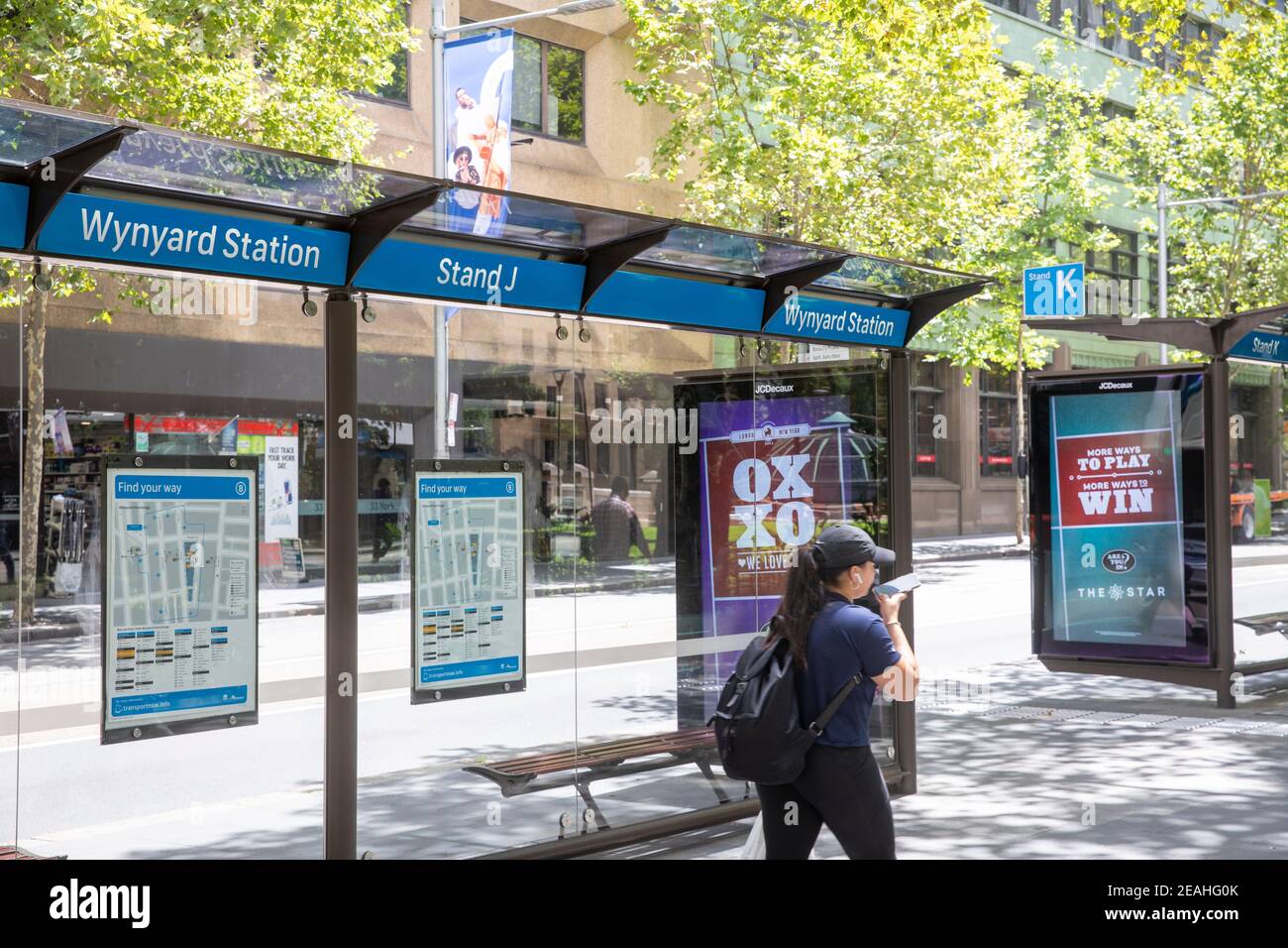 Sydney bus stand bus stop at Wynyard in York Street,Sydney city centre ...