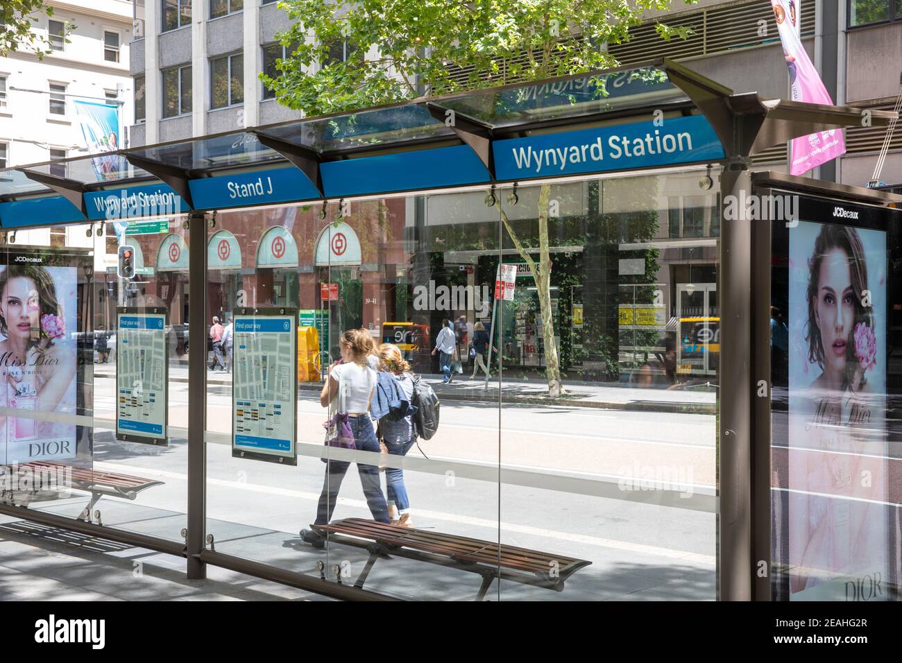 Sydney bus stand bus stop at Wynyard in York Street,Sydney city centre ...