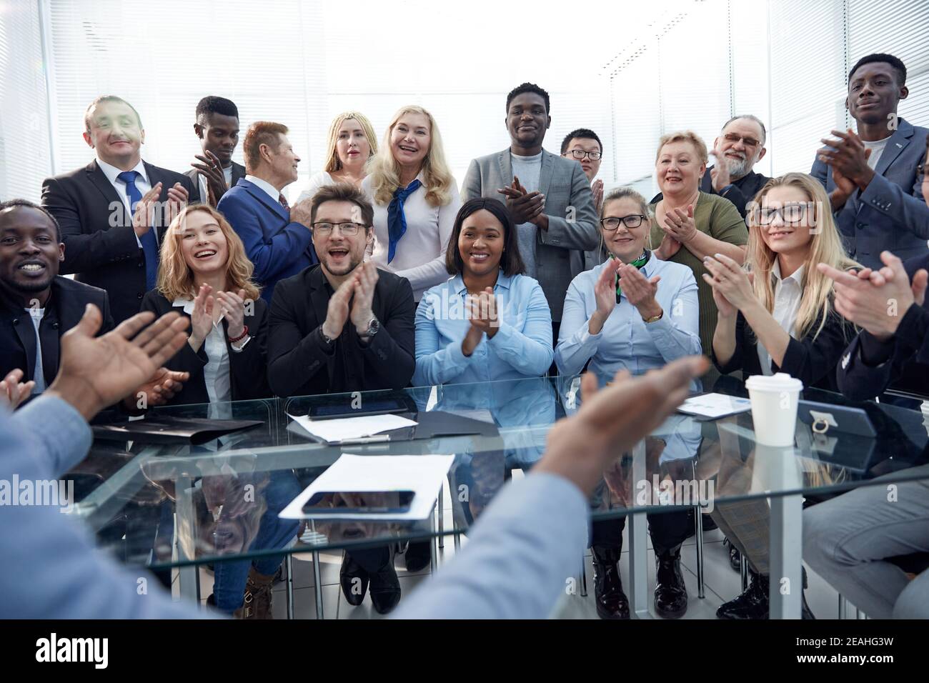 Female delegate listening presentation conference hi-res stock ...