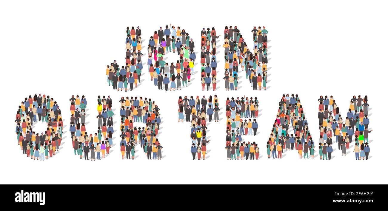 Large group of people standing together, flat vector illustration. Join ...