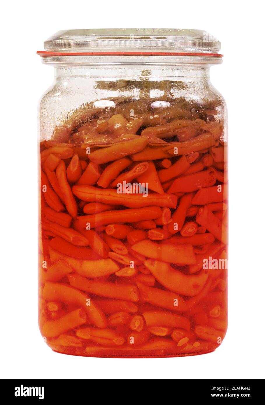 Very old glass jar with green beans gone bad, isolated on white Stock ...