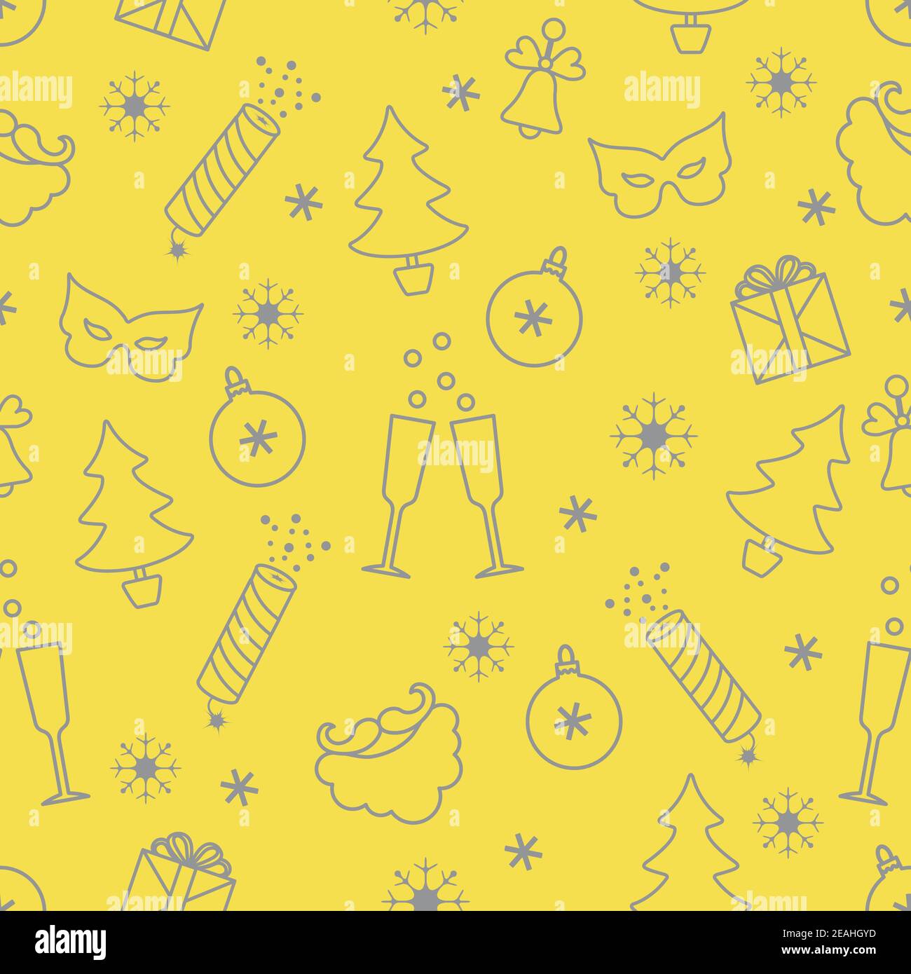 Merry Christmas Happy New Year. Vector seamless pattern. Gifts, bell ...