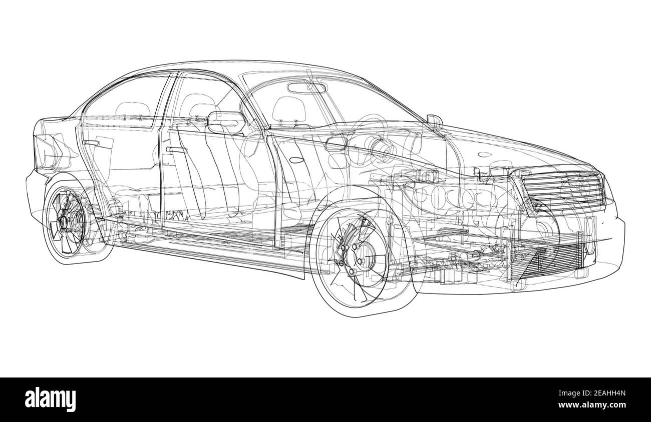 Electric Car With Chassis. Vector rendering of 3d Stock Vector Image ...