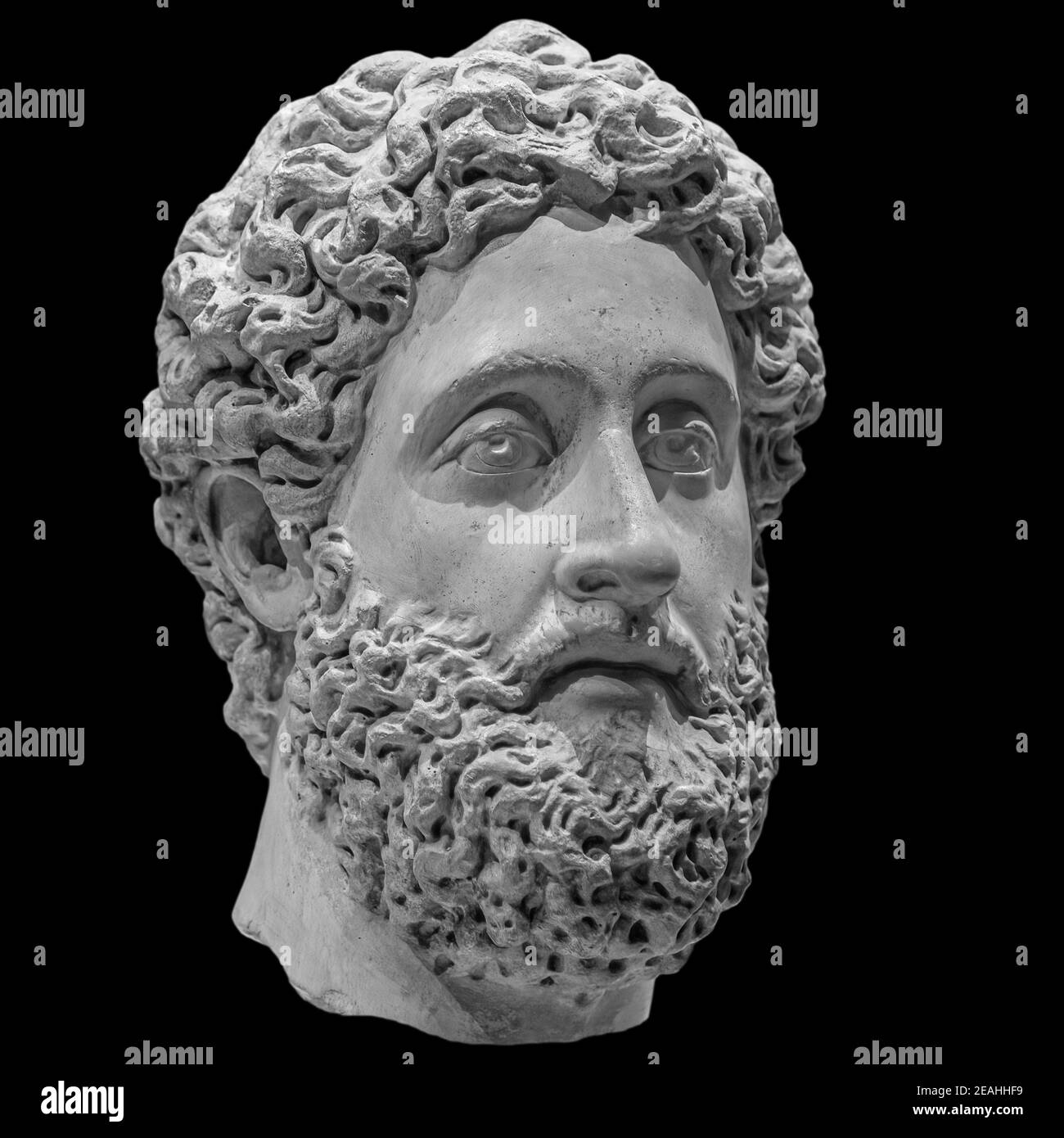 Head and shoulders detail of the ancient man with beard sculpture ...