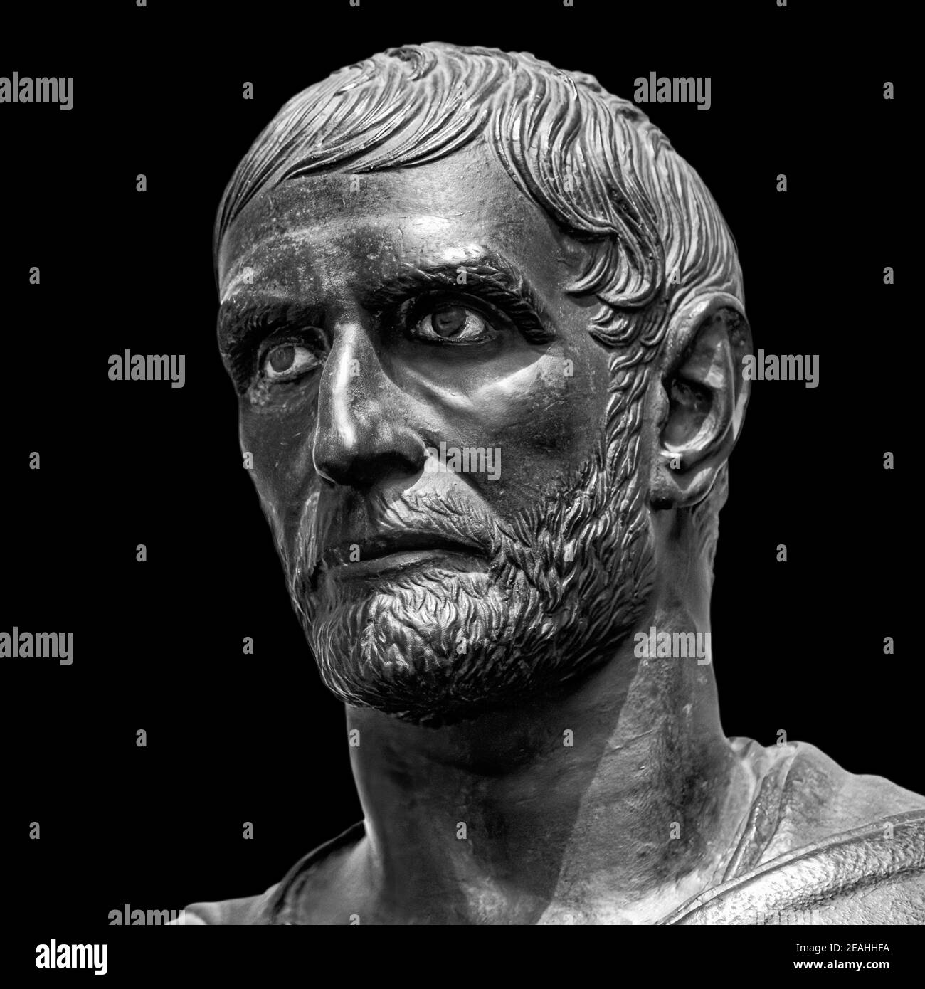 Head and shoulders detail of the ancient man with beard sculpture ...