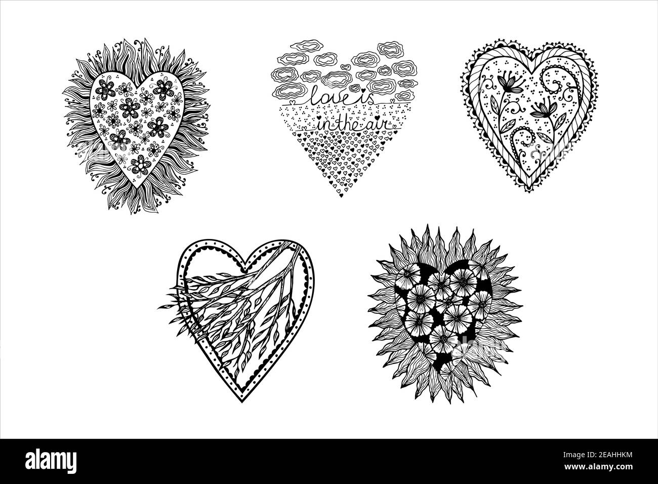 Set of Saint Valentine greeting cards, Hand drawn vector black and ...
