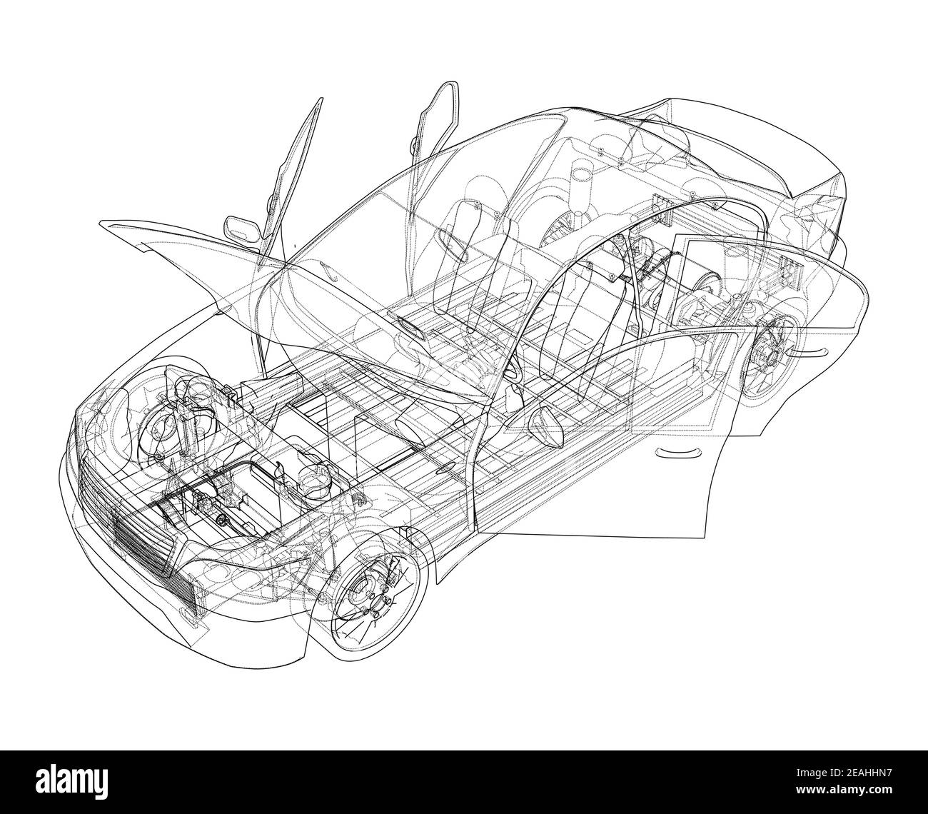 Electric Car With Chassis. Vector rendering of 3d Stock Vector Image ...