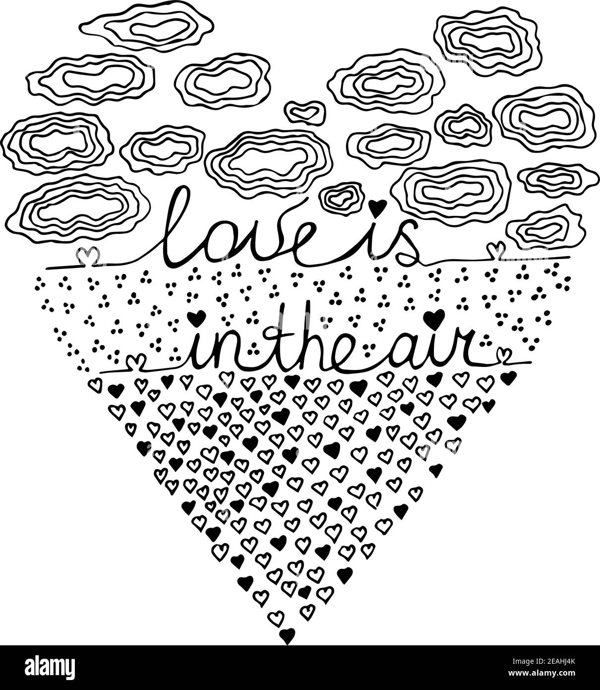 Saint Valentine greeting card, Hand drawn vector black and white heart ...
