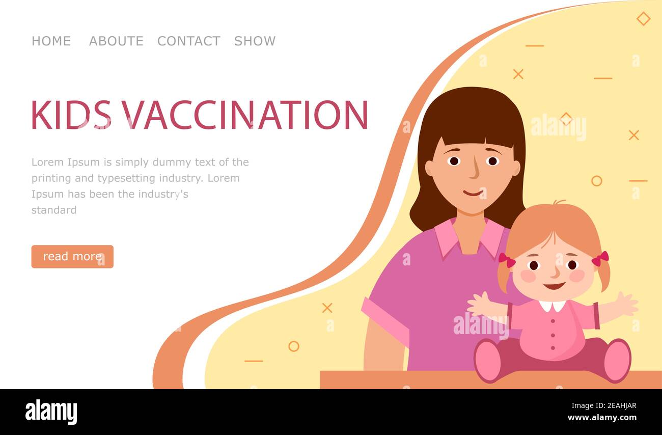 landing page Kids vaccination. Mom and child in medical clinic. Web ...