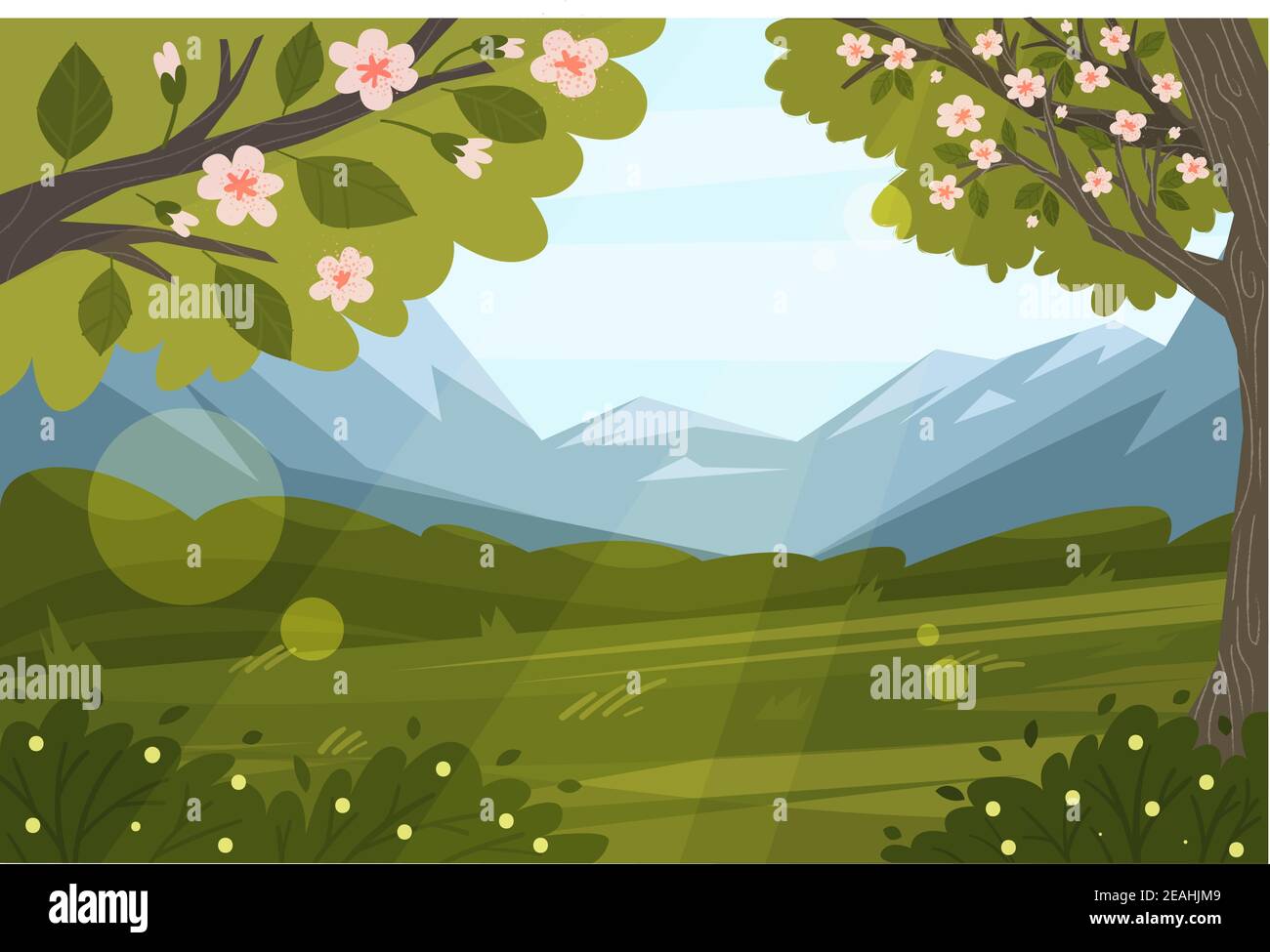 Spring landscape scene Vector illustration Stock Vector Image & Art - Alamy