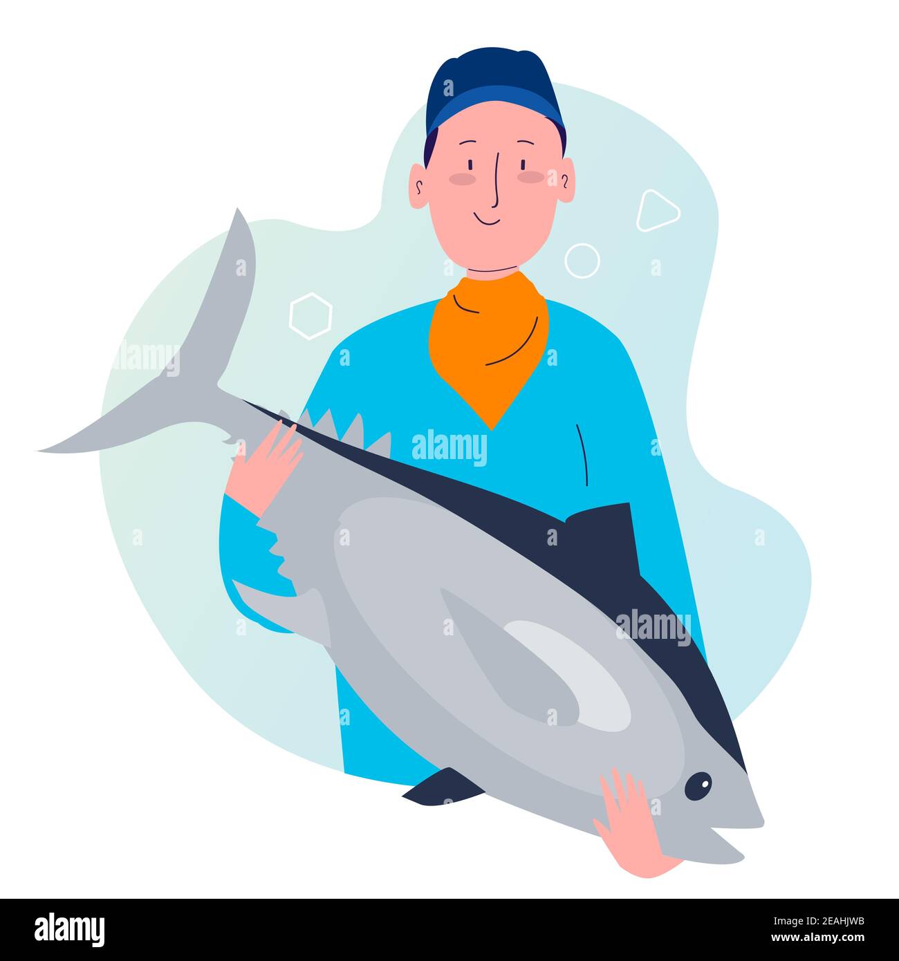 fishermen show big tuna her catch with cartoon flat style Stock Vector ...