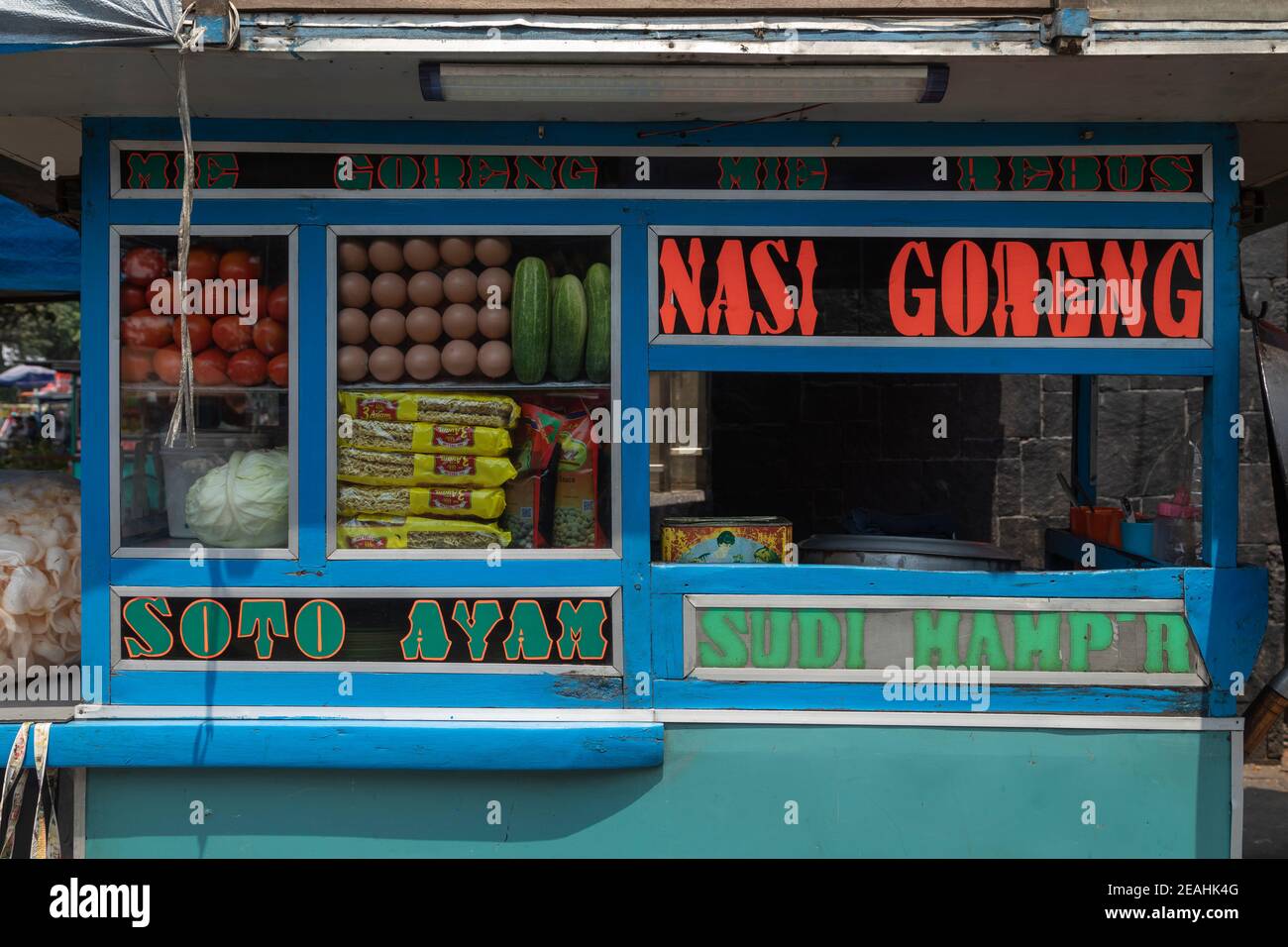 Jakarta, Indonesia - October 20, 2019: Street food stall, in which sell ...