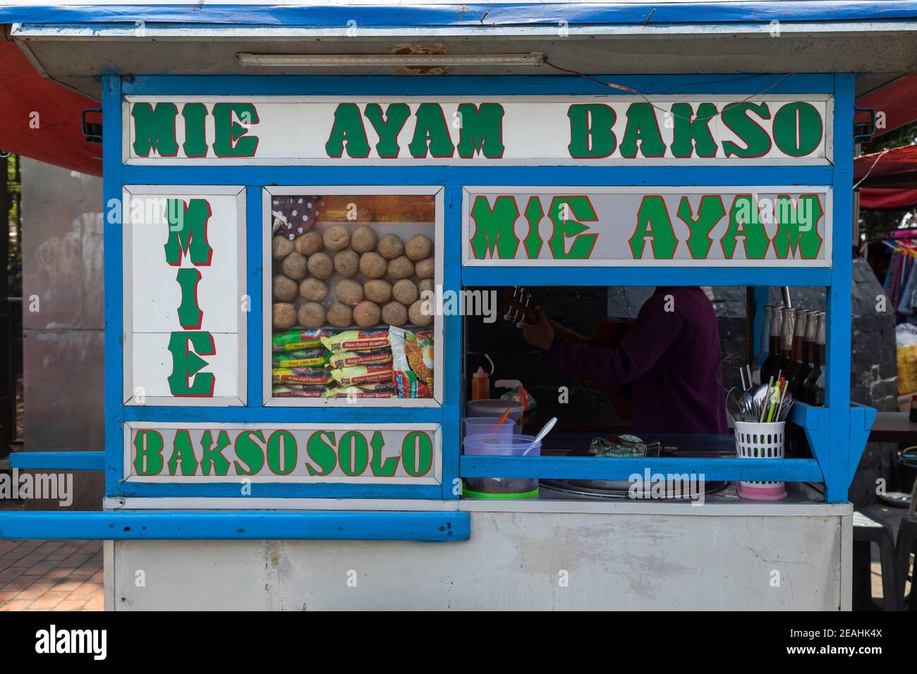 Jakarta, Indonesia - October 20, 2019: Street food stall, in which sell ...