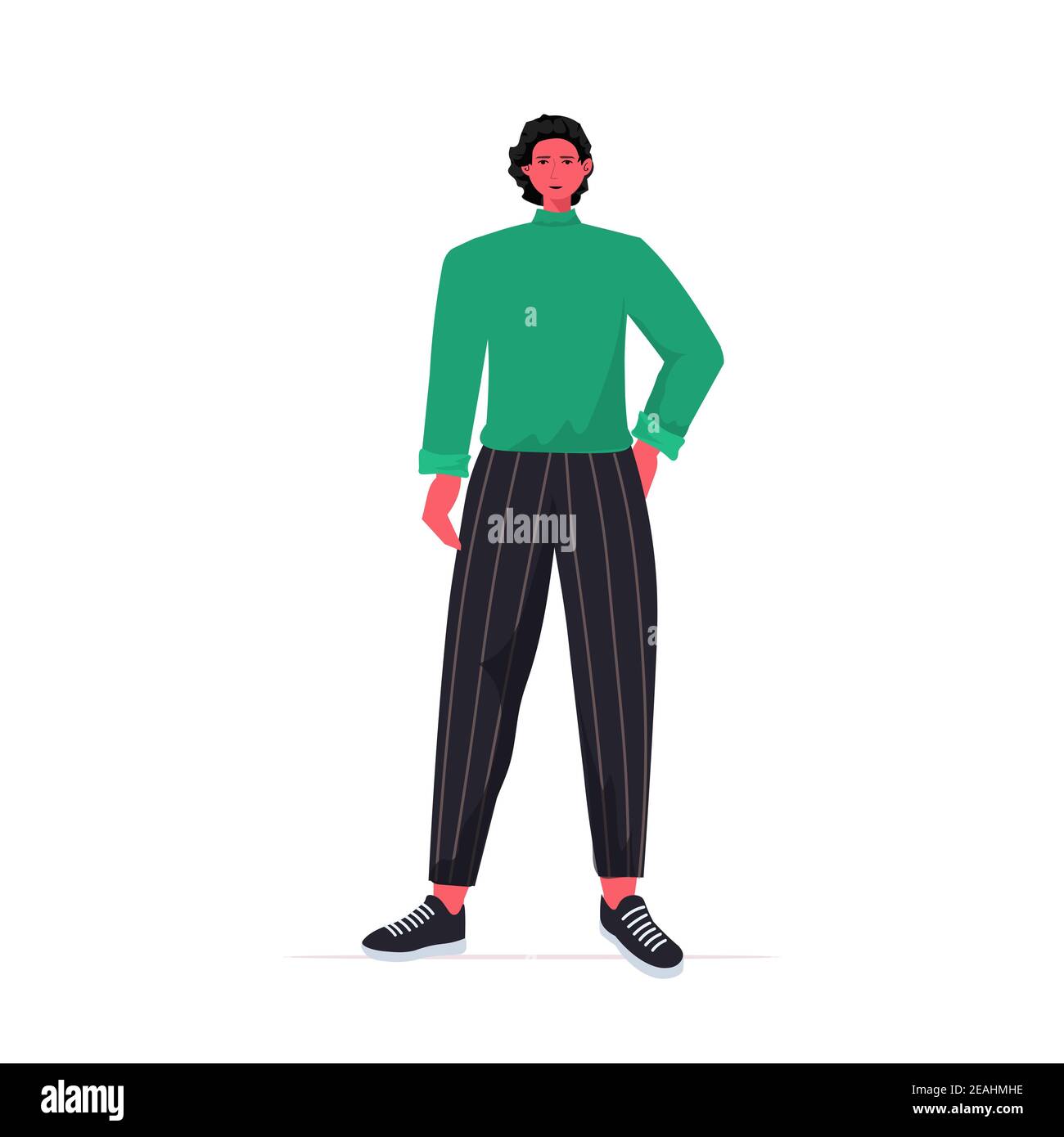 young man in casual trendy clothes male cartoon character standing pose ...