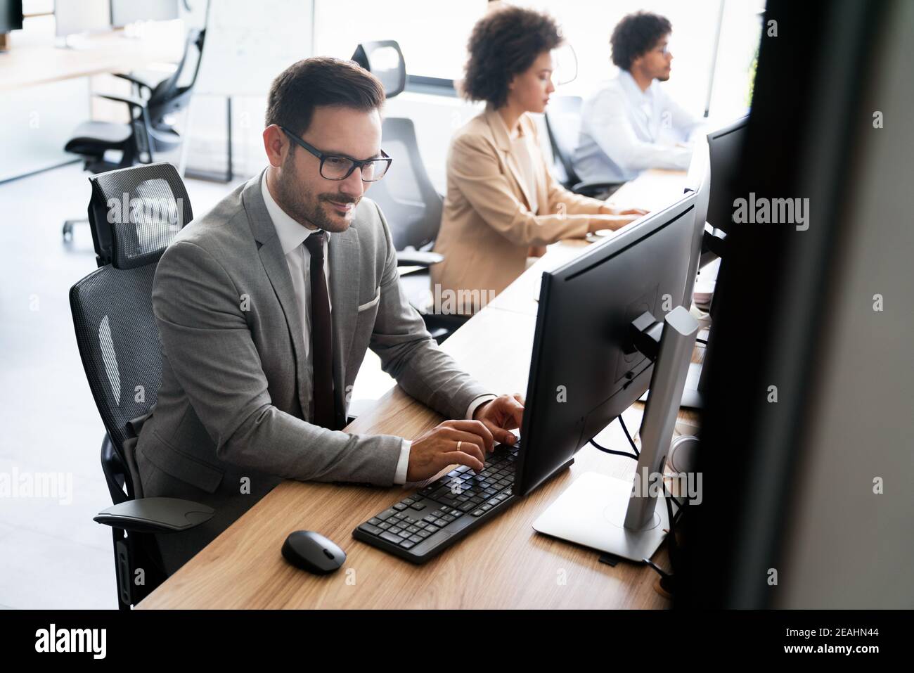 Startup programmer people group working everyday job at modern office ...