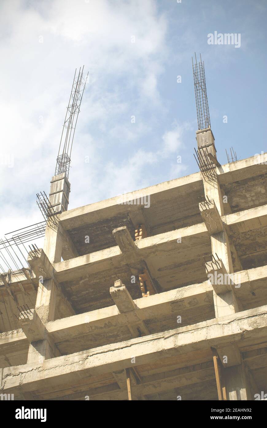 Unfinished multistory building view. Concrete building carcass Stock ...