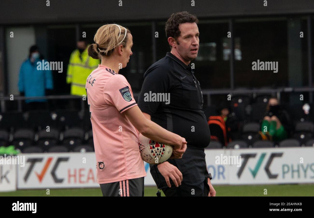 London Bees player speaks to referee at the end during the Women’s ...