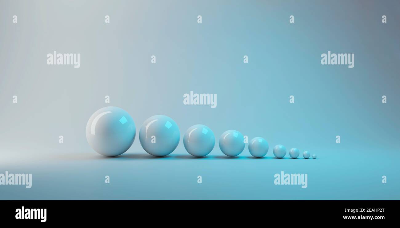 Simple white small to big sphere ball object on gray background ...