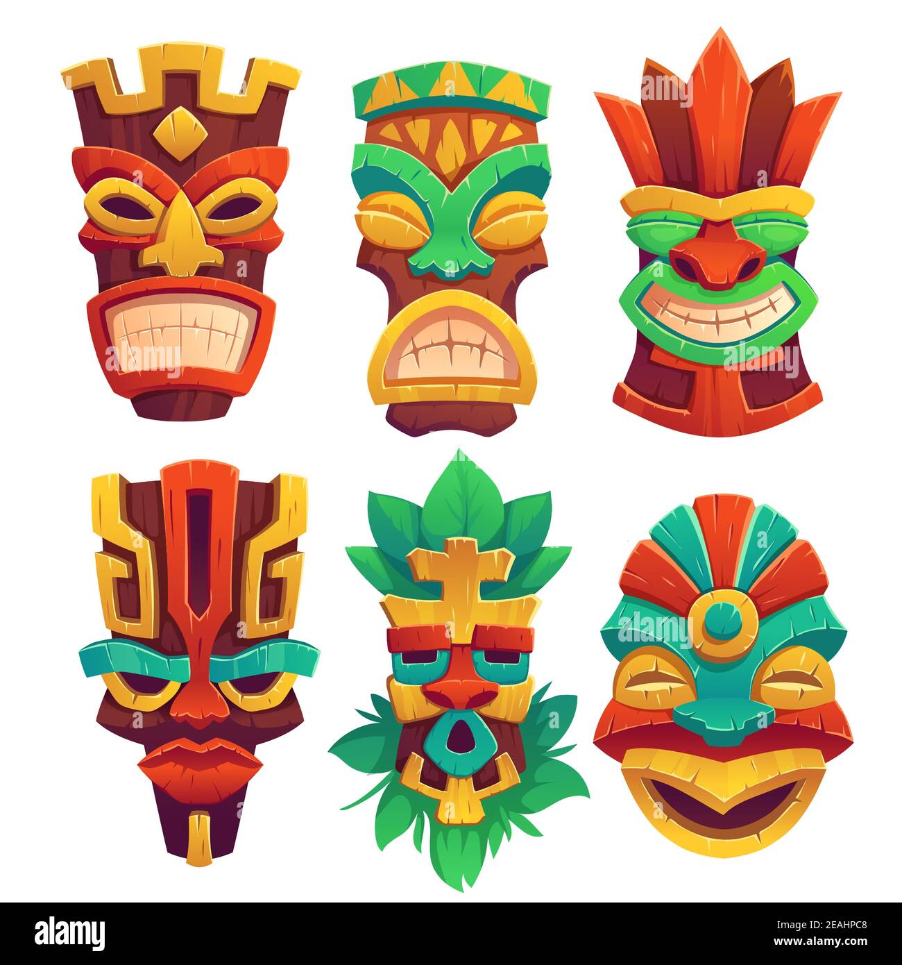Tiki masks, tribal wooden totems, hawaiian or polynesian style ...