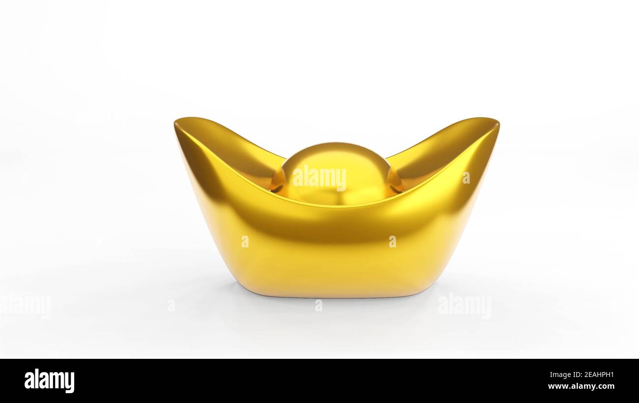 Chinese gold ingot on white background , 3D Rendering Stock Photo - Alamy
