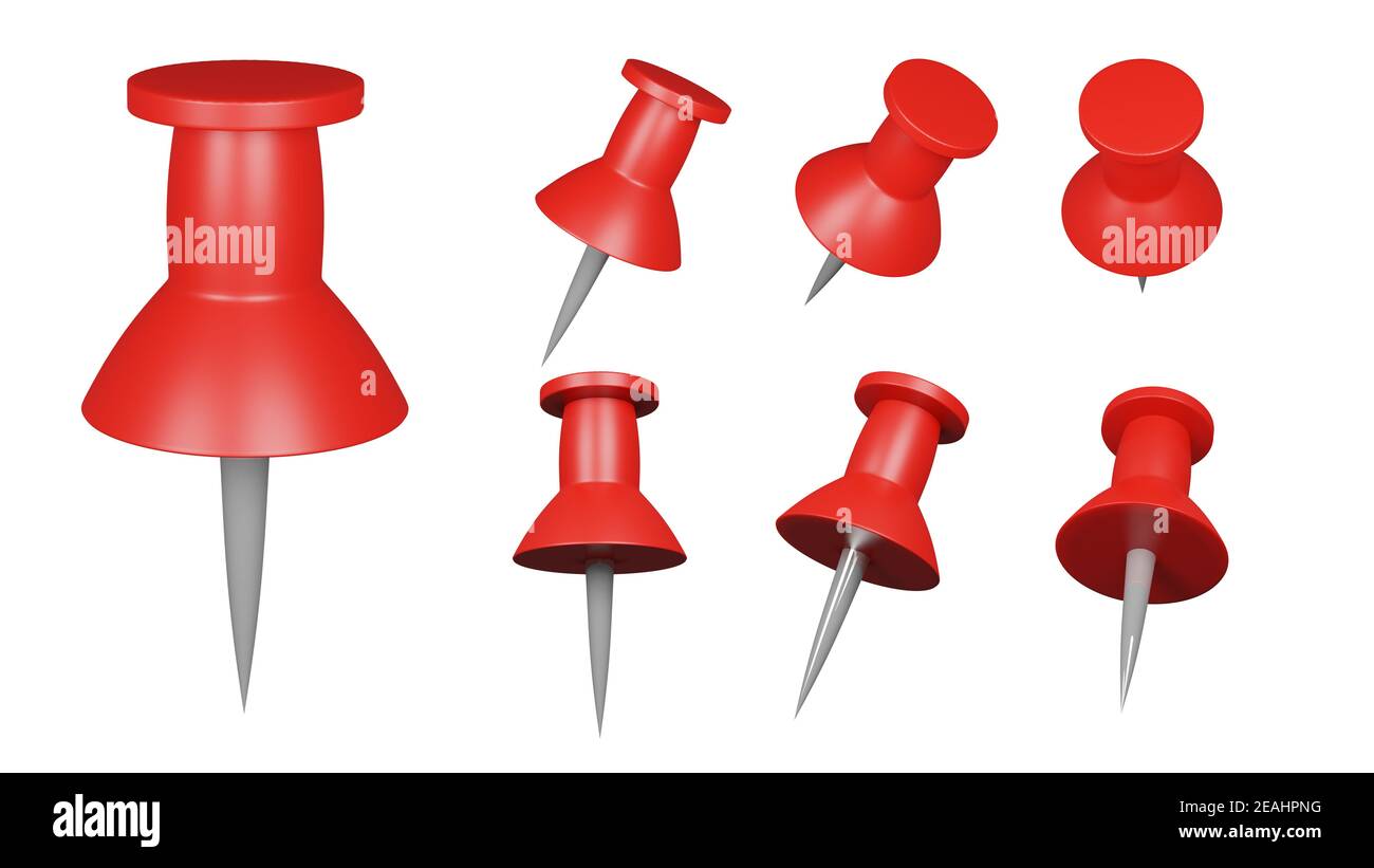 Isolated red pin set on white background. 3D rendering Illustration ...