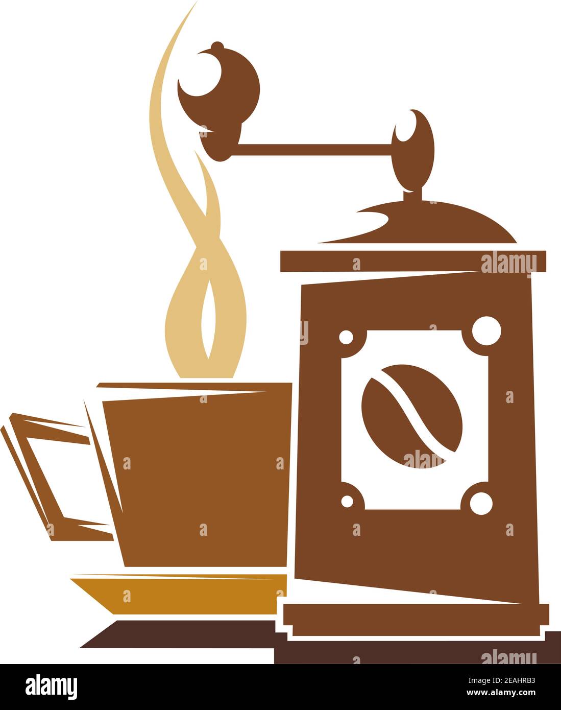 Design element of a steaming cup of fresh full roast coffee alongside ...