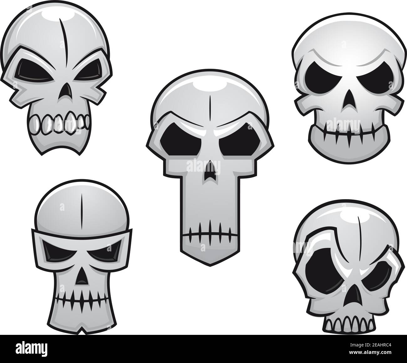 Cartoon skulls set with danger emotions for halloween holiday design ...