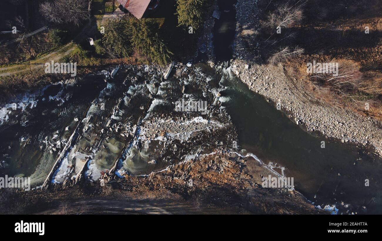 Aerial view autumn mountain river Stock Photo - Alamy
