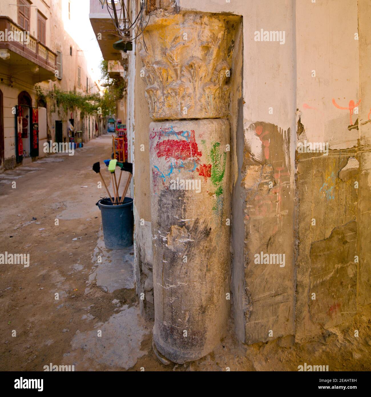 Antique column in a house in the medina, Tripolitania, Tripoli, Libya ...