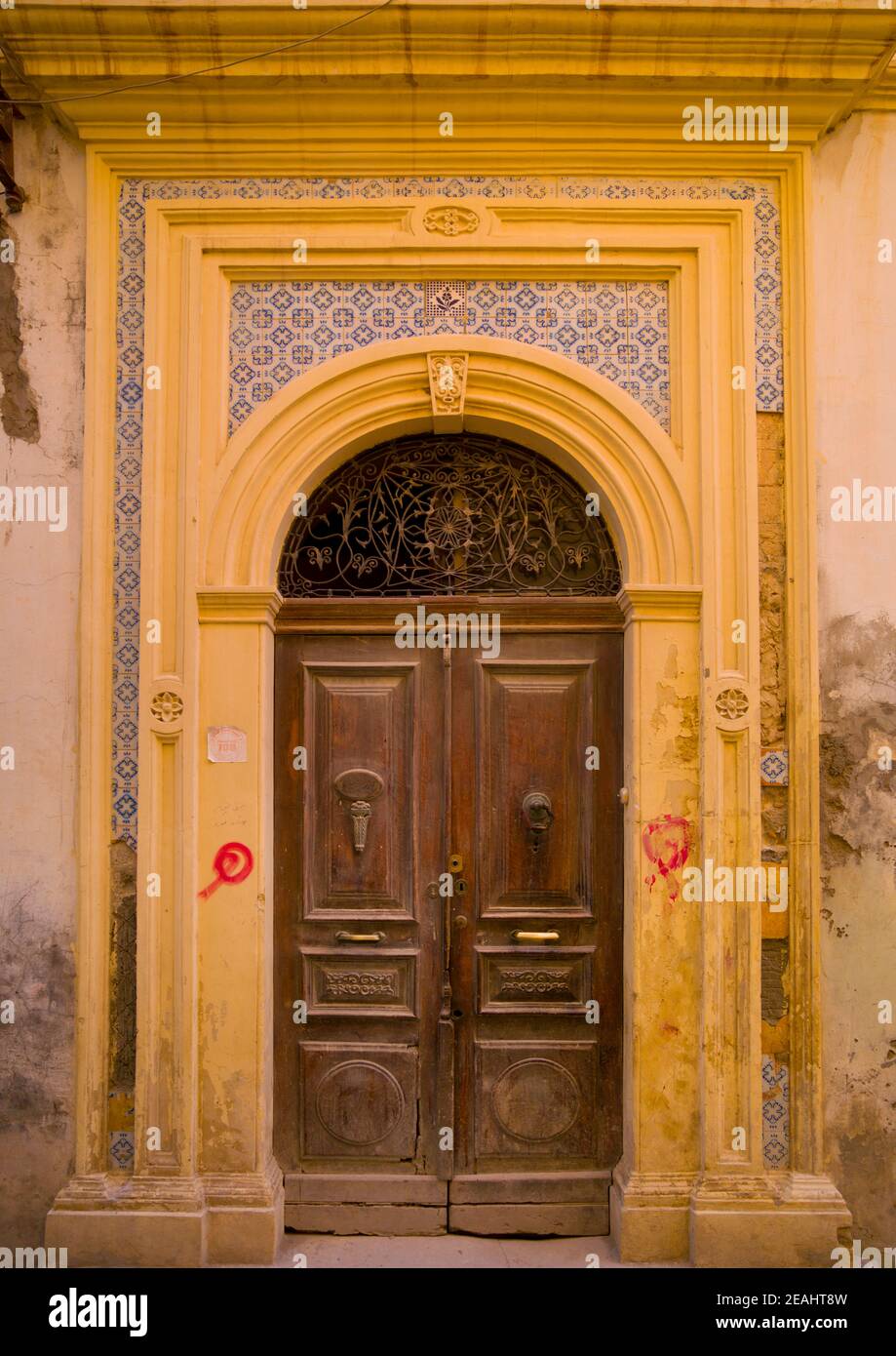 Building entrance from the italian settlement, Tripolitania, Tripoli ...