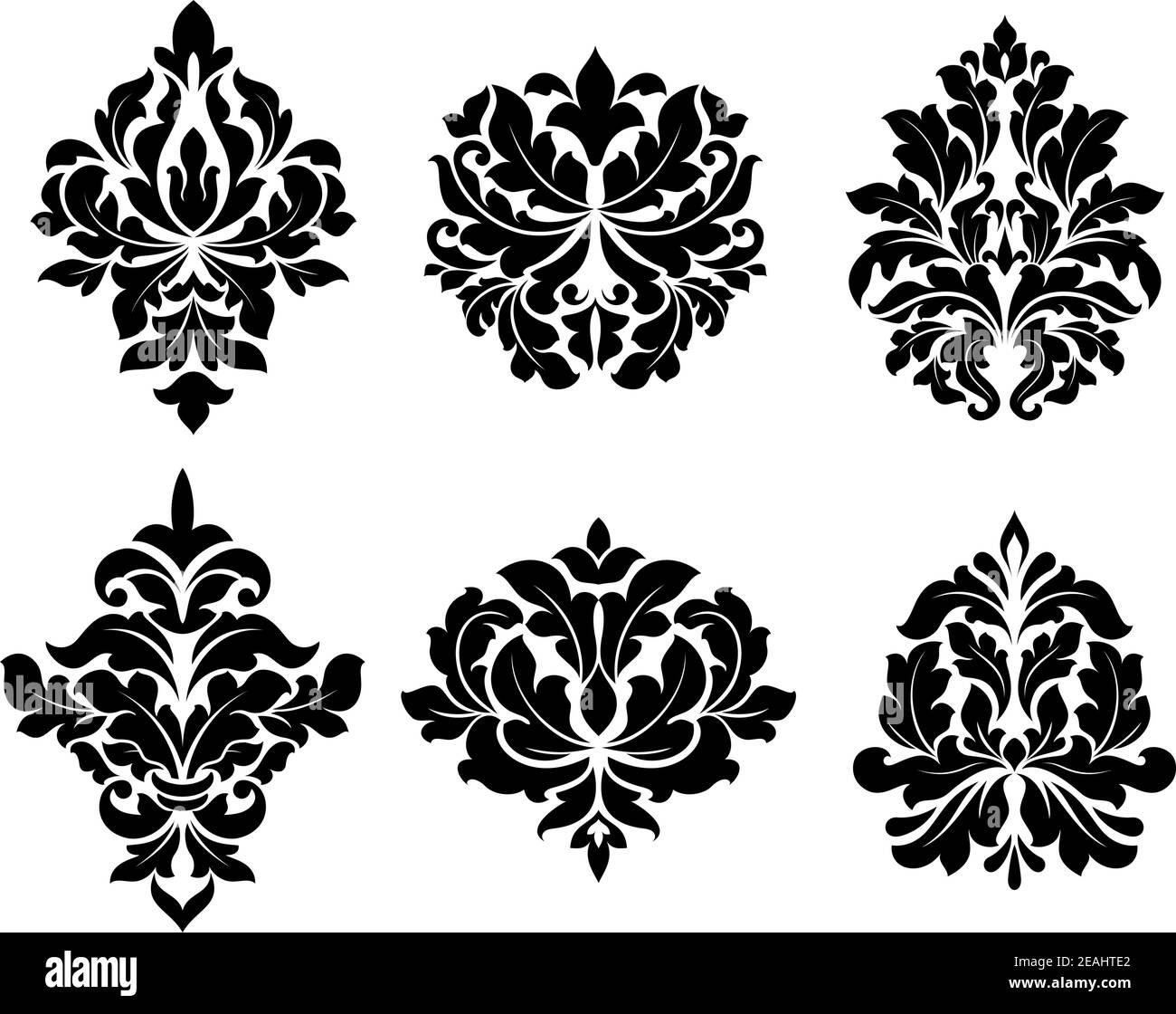 Collection of six different arabesque designs with floral and foliate ...